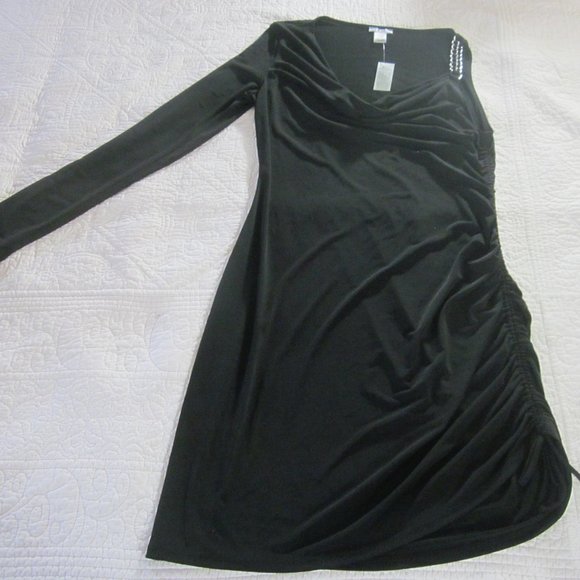 Cache | Dresses | Cache Dress L Black One Shoulder Cowl Neck Ruched ...